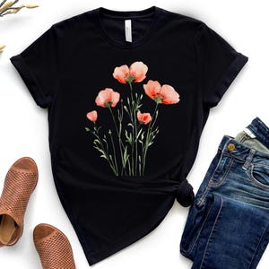 Poppy Shirt, Watercolor Poppy T-shirt, Womens Flower T Shirt, Floral ...