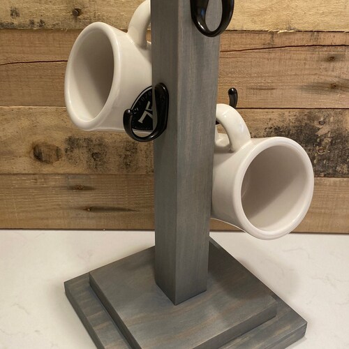 2 Cup Rustic Mug Stand/coffee Mug Tree 2 Hooks Farmhouse | Etsy