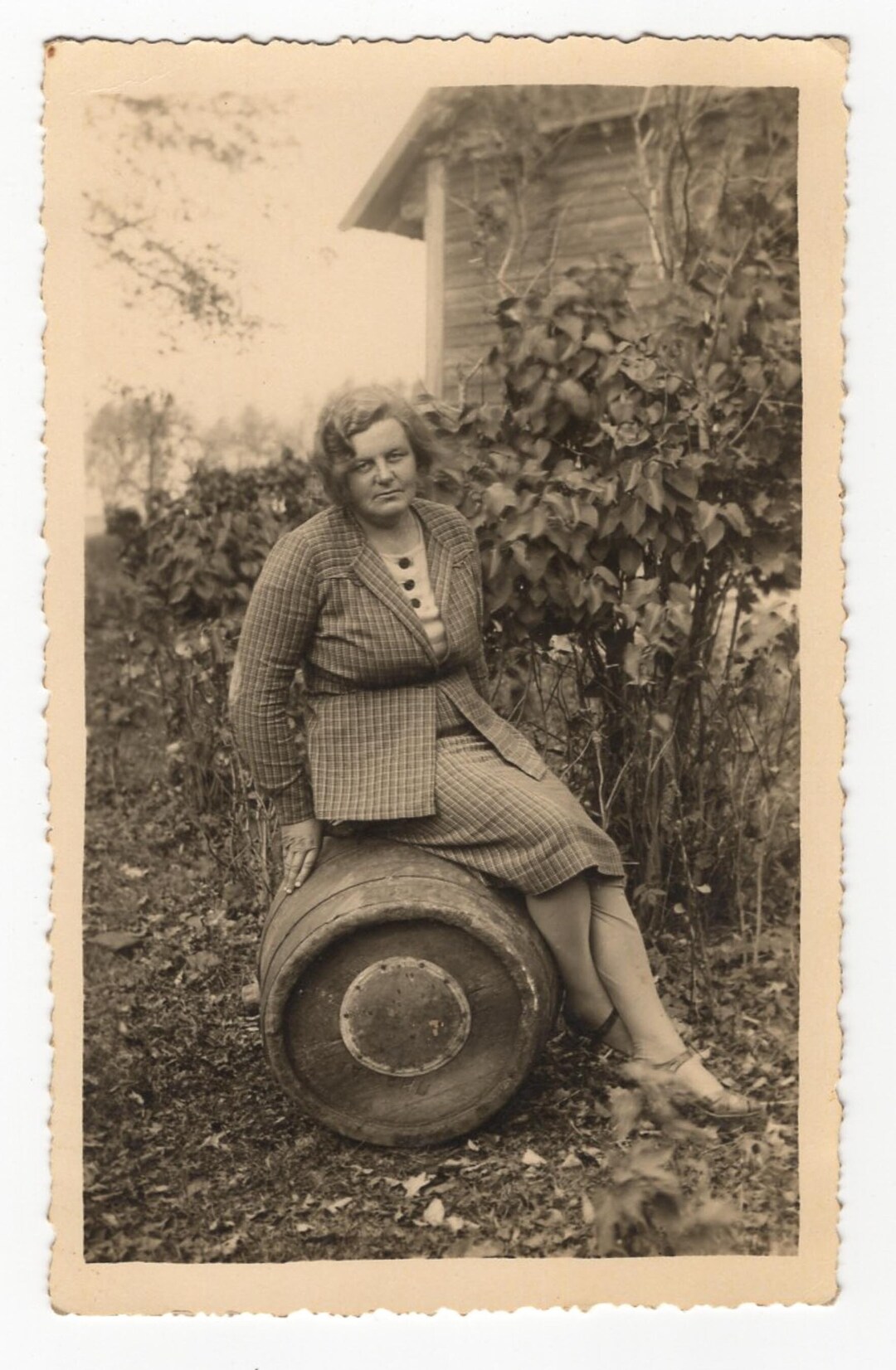 Lady Sitting on Barrel, Vintage Photo - Etsy