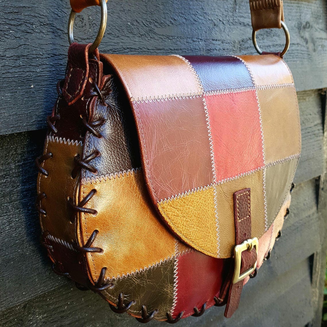 70's Style Leather Patchwork Shoulder Bag - Etsy