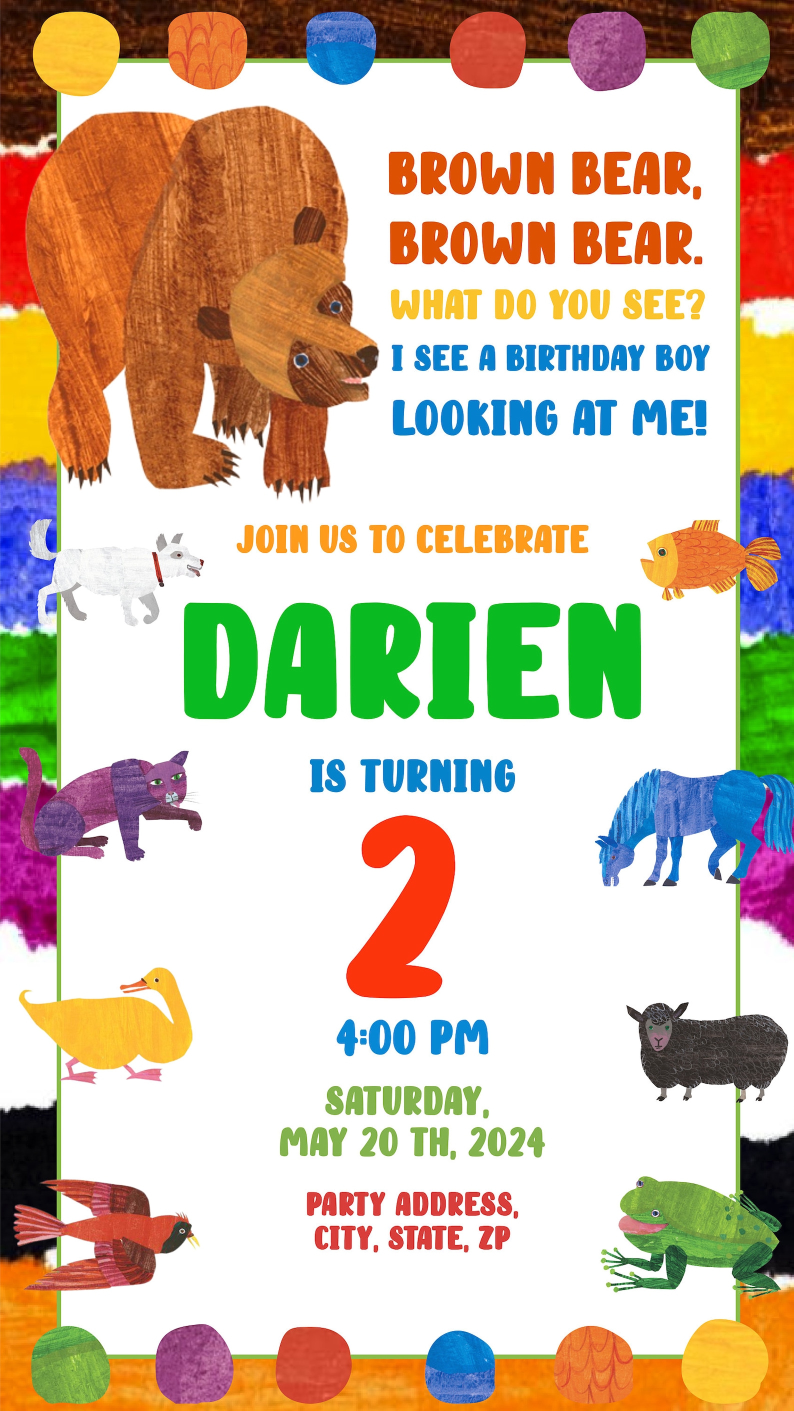 Brown Bear Birthday Invitation, Brown Bear Birthday Party Invite ...
