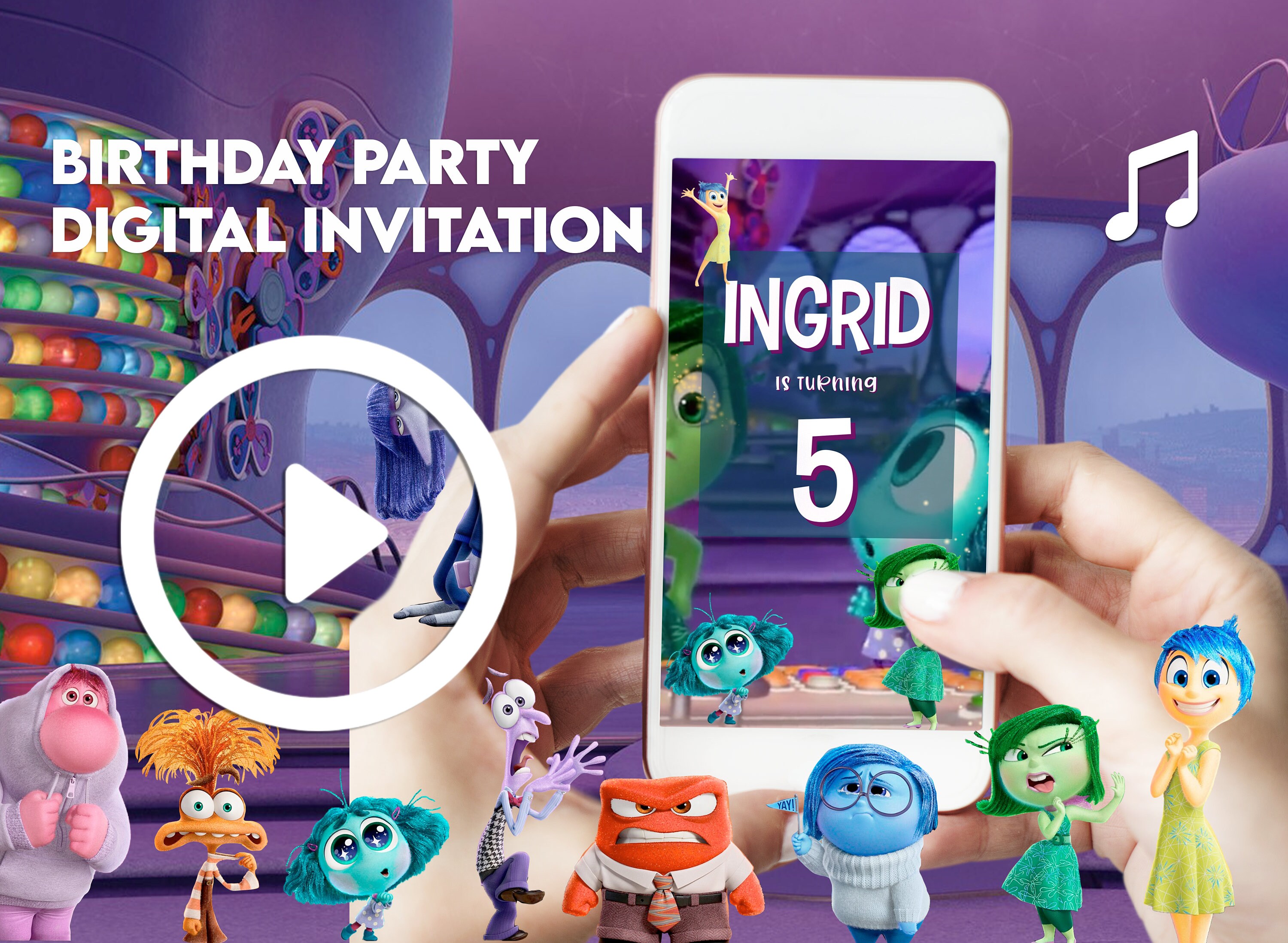INSIDE OUT 2, Digital Invitation, Electronic Inside Out Birthday ...