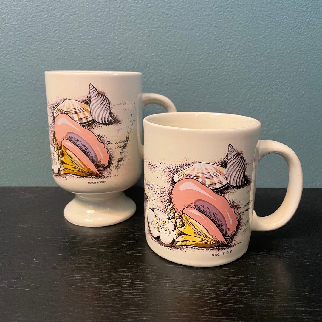 Vintage Sea Shell Beach Theme Coffee Mugs Set of 2 Beach Coffee Mugs - Etsy