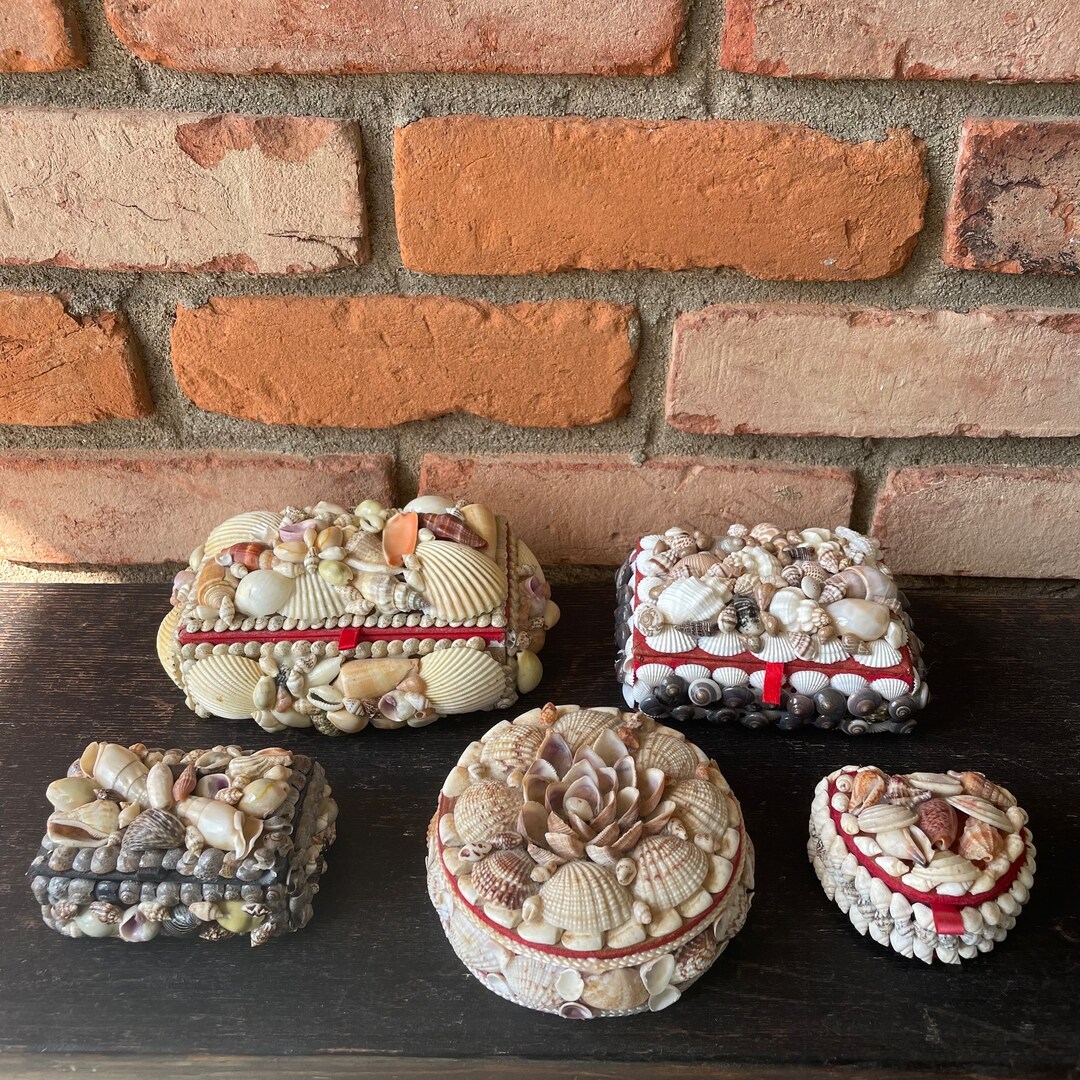 Curated Collection of 5 Shell Boxes Seashell Covered Trinket Box Set - Etsy