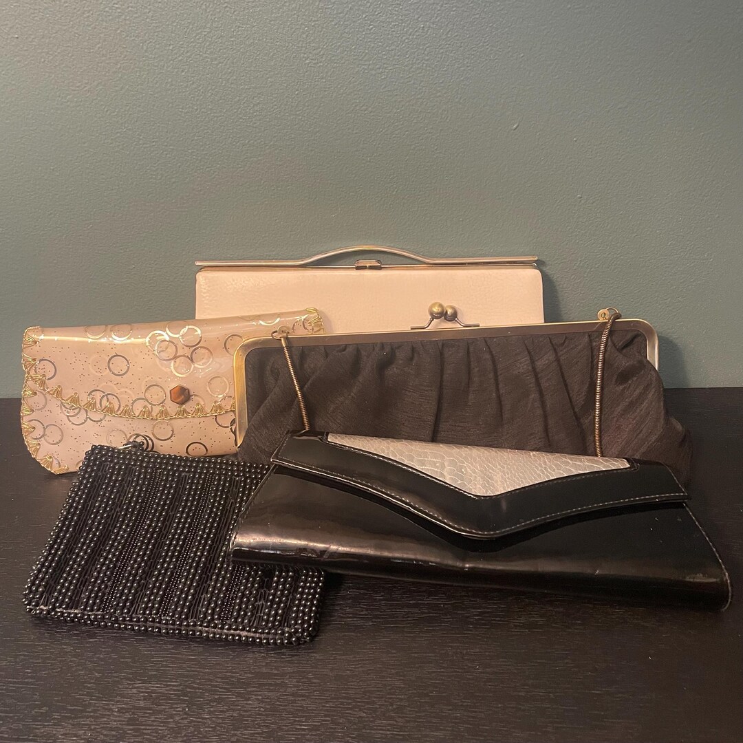 Collection of 5 Vintage Clutch Purses Lot of 5 Vintage Leather, Vinyl ...