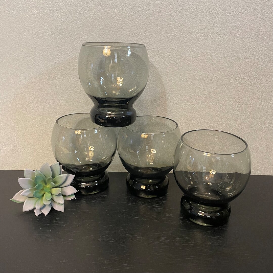 Vintage Sphere Black Glass Cocktail Glasses Set of 4 8 Tall 14oz - Etsy