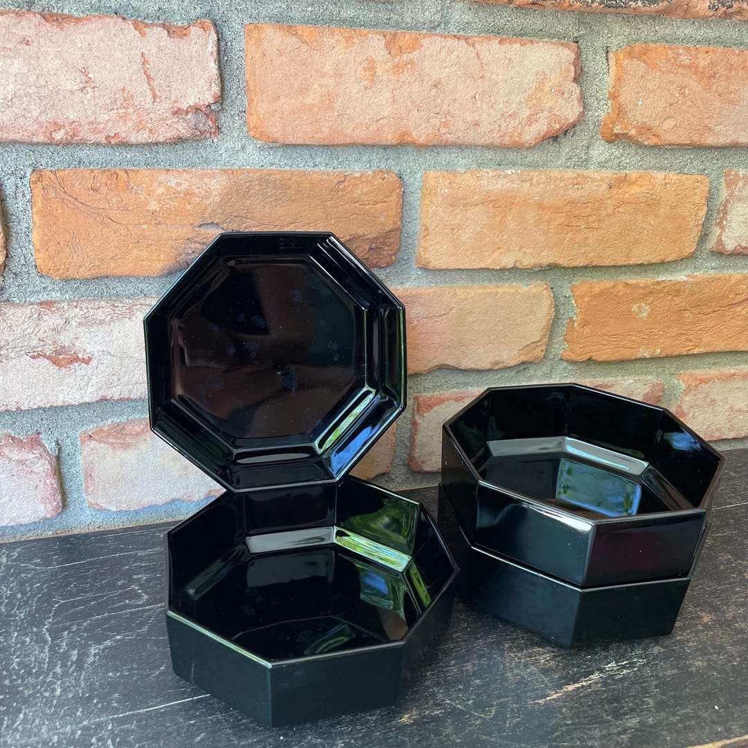 Vintage Arcoroc Black Glass Bowls - Set of 4 - Octagon Art Deco - Etsy