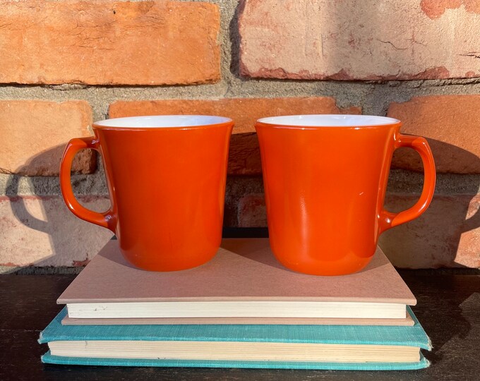 Pyrex Orange Coffee Mugs - Set of 2 Vintage Orange Mugs by Pyrex - 3.5 ...