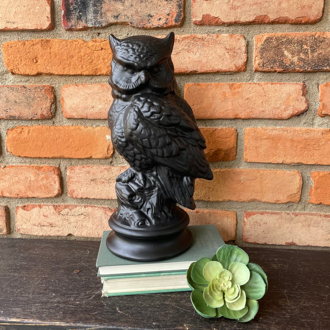 Vintage Ceramic Owl Statue - Ceramic Black Owl - 12” Tall - Etsy