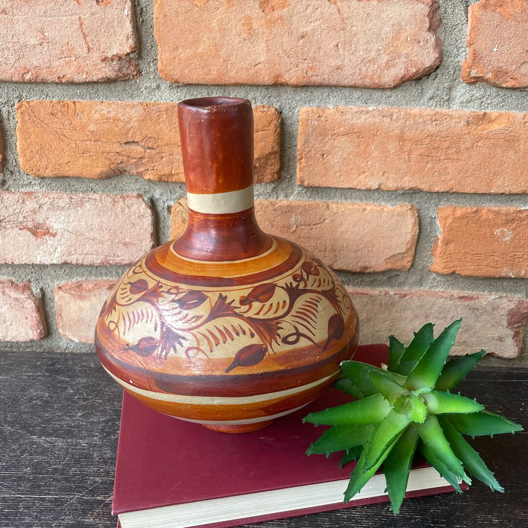 Barro Canelo Mexican Pottery Vase - Cinnamon Clay Tonala Vase - 8” Tall ...