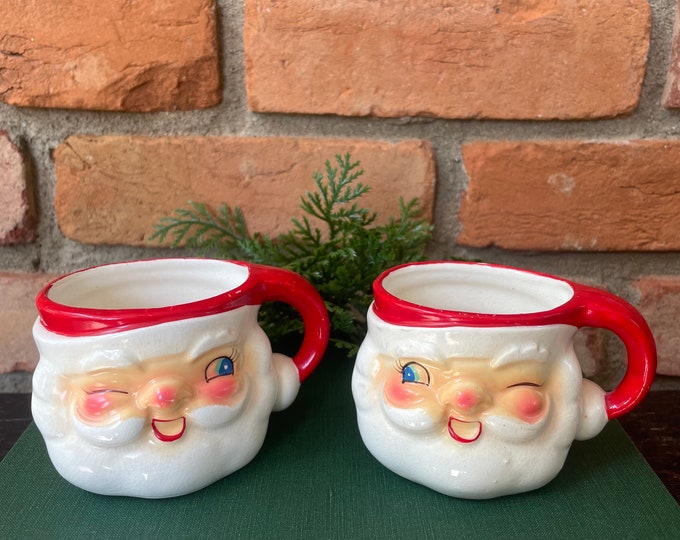 Pair of Winking Santa Mugs - Set of 2 Vintage Holt Howard Santa Head ...