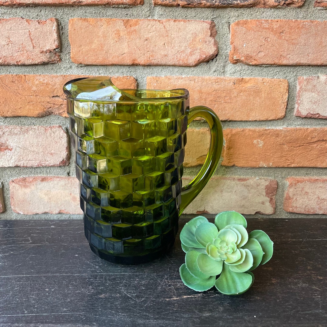 Avocado Green Glass Pitcher - Colony Whitehall Green Footed Glassware ...