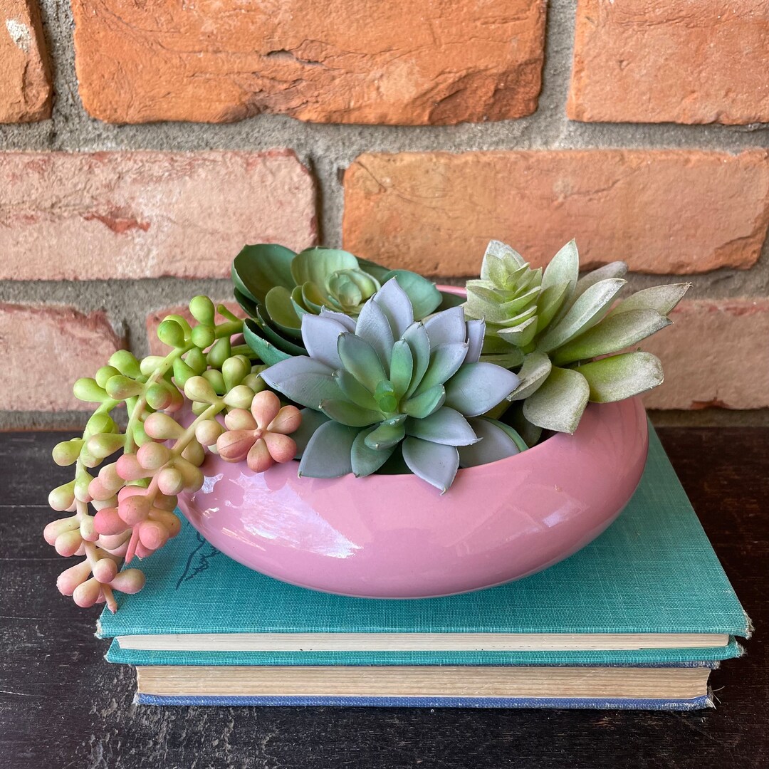 Vintage Ceramic Shallow Round Planter Dish Pink Mauve Color - Etsy