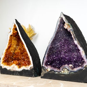 Pair of Book-matching Amethyst and Citrine Cathedral Geodes With Shiny ...