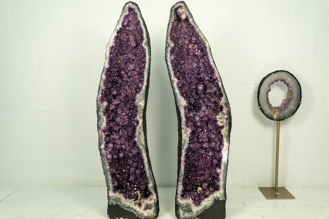 Pair of X-tall Amethyst Cathedral Geodes, 50.4 in Tall, Purple Amethyst ...