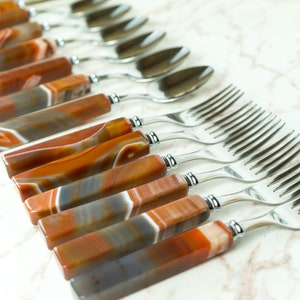 Handmade Red Lace Agate With Stainless Steel Cutlery Tableware Set ...