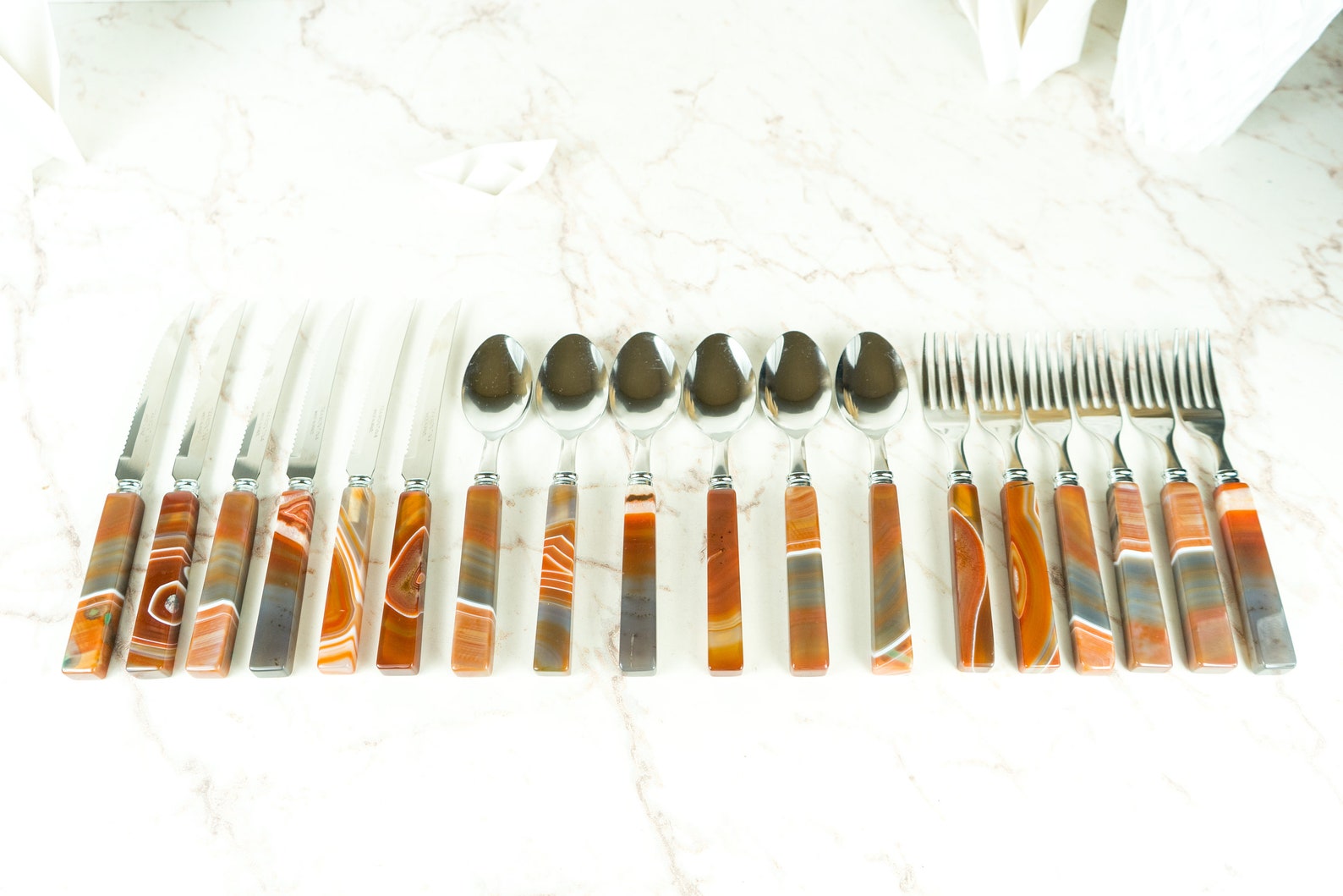 Handmade Red Lace Agate With Stainless Steel Cutlery Tableware Set ...