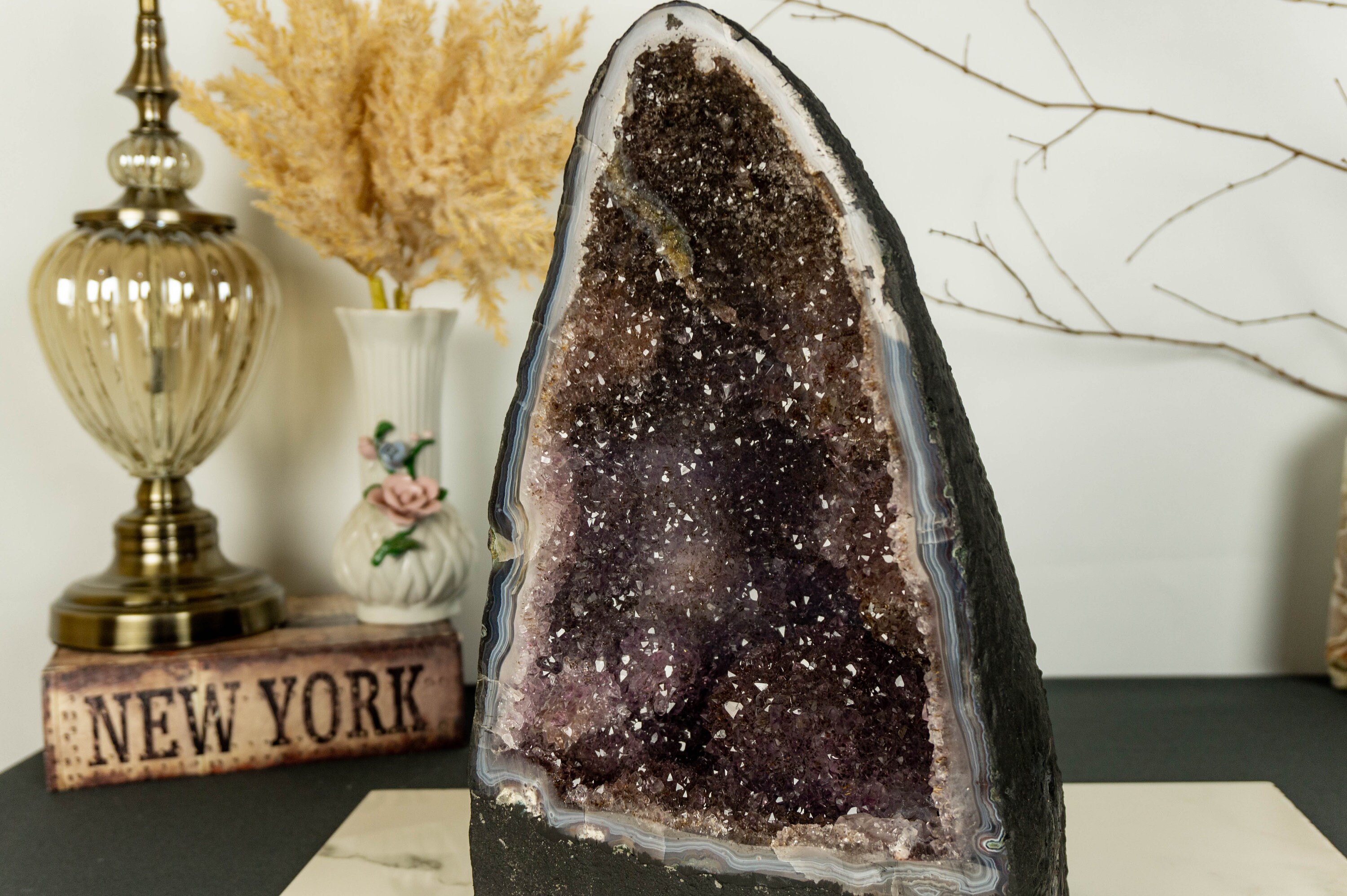 Rare Amethyst Geode with Golden Goethite Cacoxenite Druzy | Etsy