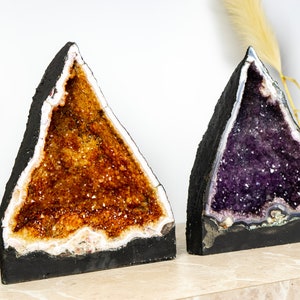 Pair of Book-matching Amethyst and Citrine Cathedral Geodes With Shiny ...