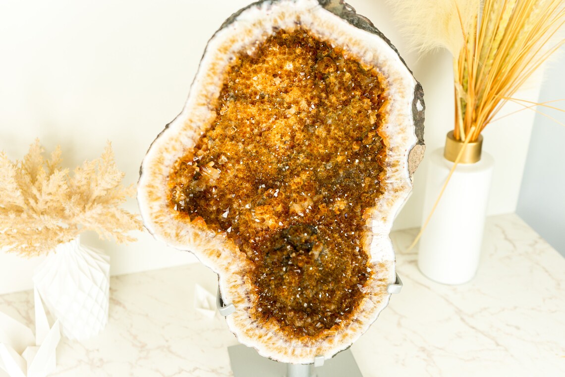 World-class Citrine Geode With Shiny Golden Orange Citrine Crystal ...