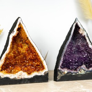 Pair of Book-matching Amethyst and Citrine Cathedral Geodes With Shiny ...
