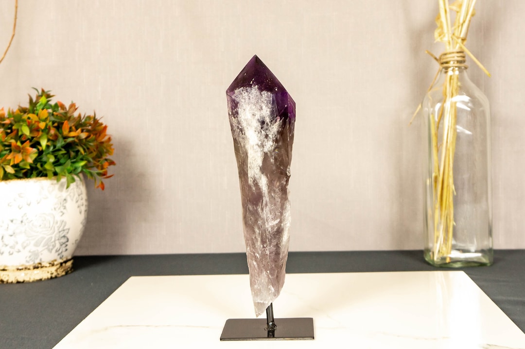 Tall Bahia Amethyst Scepter on Display, Deep and Dark Purple AAA, Raw ...
