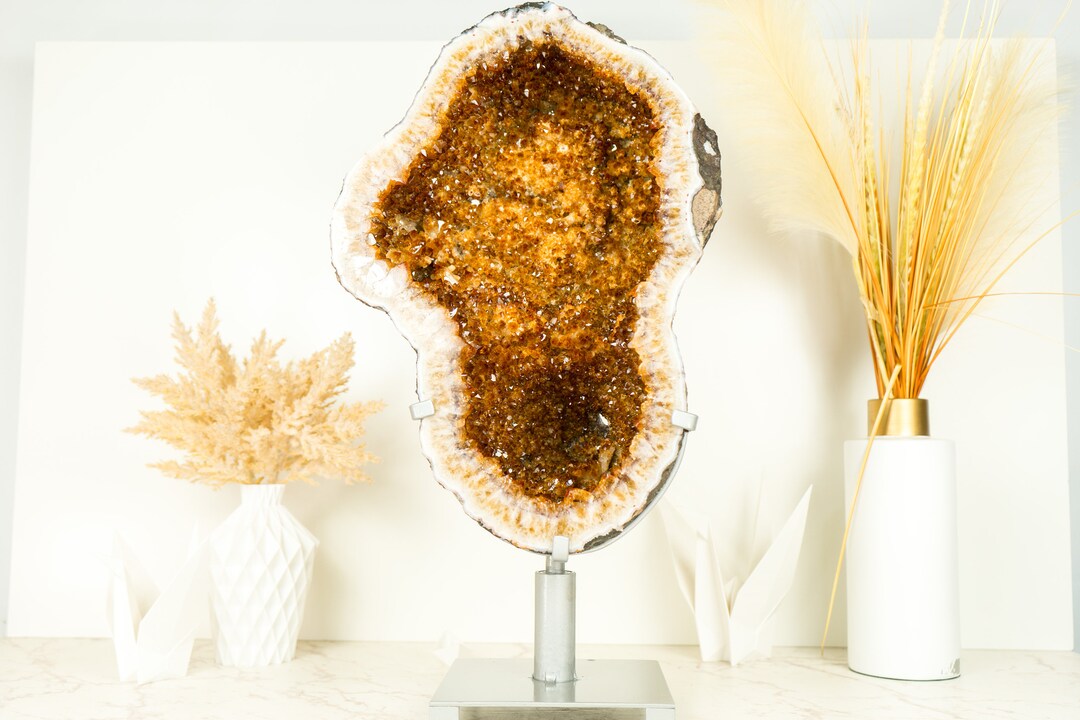 World-class Citrine Geode With Shiny Golden Orange Citrine Crystal ...