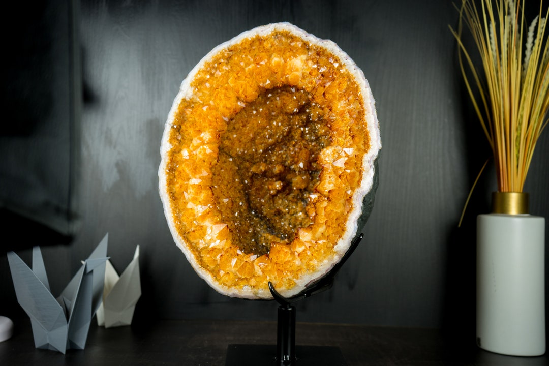 Citrine Geode With a Rare Citrine Crown and Stalactite Flowers - A ...