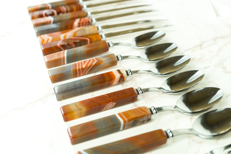 Handmade Red Lace Agate With Stainless Steel Cutlery Tableware Set ...