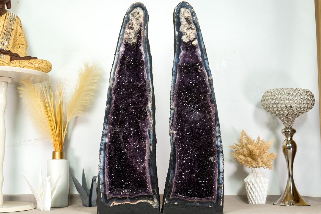 Fantastic Pair of Amethyst Cathedral Geodes, With Lace Agate, Purple ...