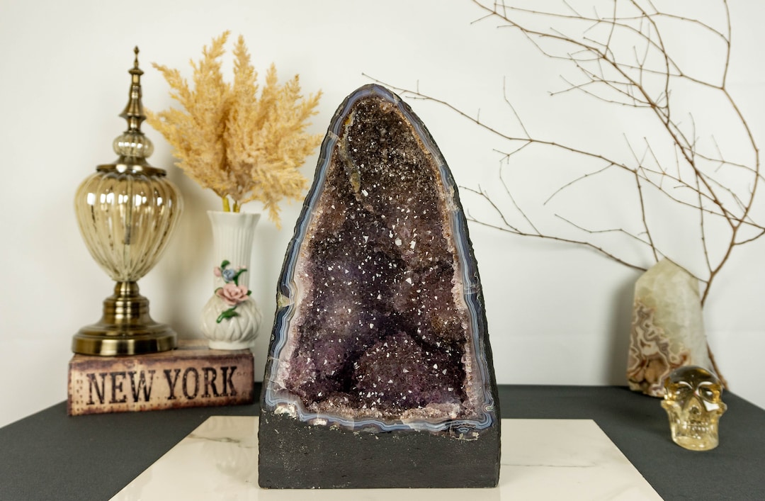 Rare Amethyst Geode With Golden Goethite (cacoxenite) Druzy, Super ...