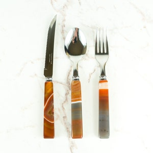 Handmade Red Lace Agate With Stainless Steel Cutlery Tableware Set ...