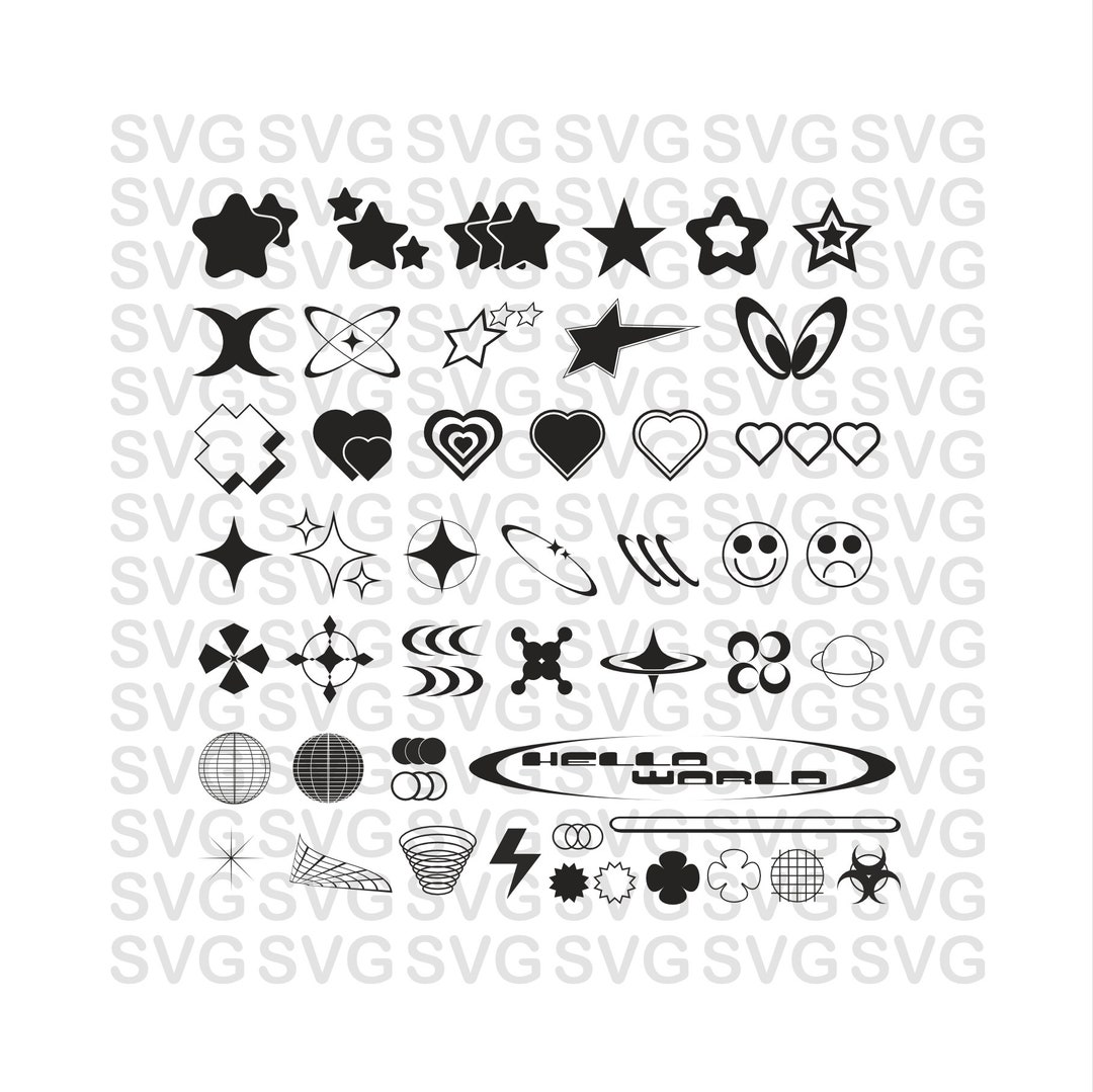 Y2K Attributes +45 Files, EPS, SVG, AI, Custom Y2k Files, Svg File for ...