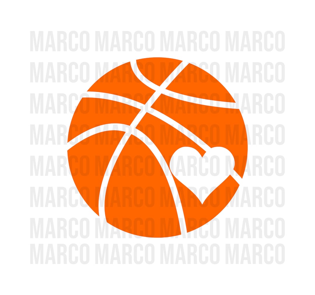 One Color Basketball With Heart SVG, Basketball Outline, Custom ...