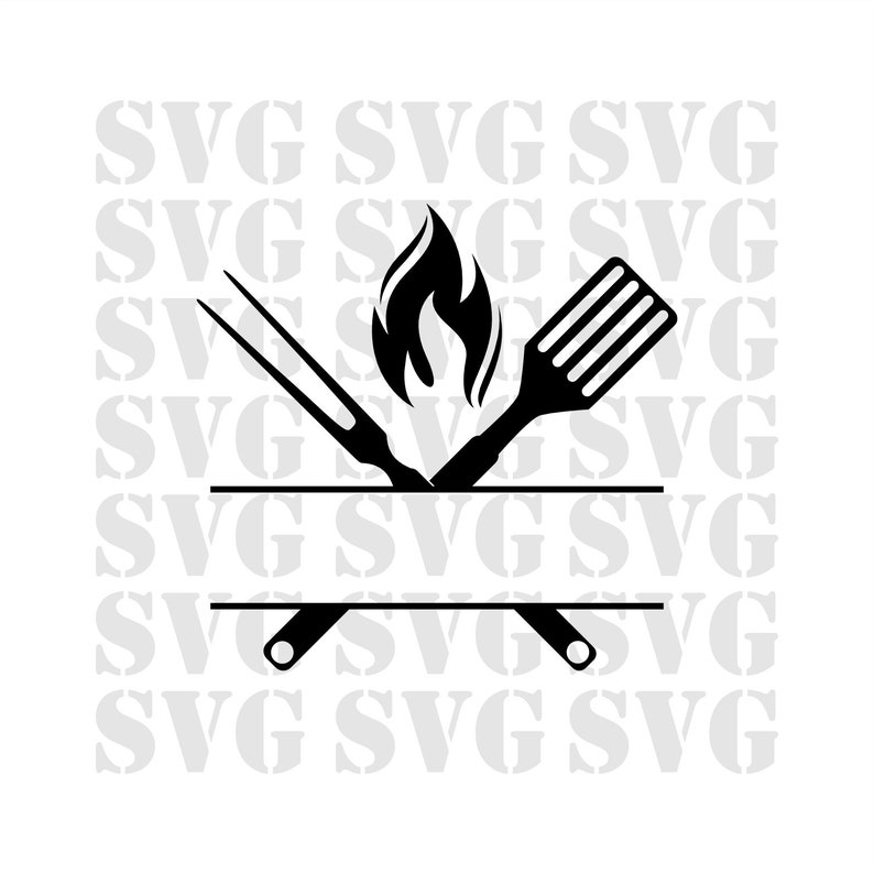 BBQ Grill Utensils Monogram SVG Files, Crossed Grill and Spatula Svgcut ...
