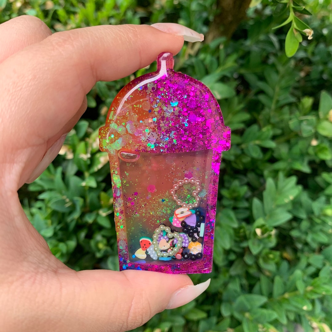 Cute Kawaii Boba Resin Shaker Keychain, Boba Charm Keychain, UV Resin ...