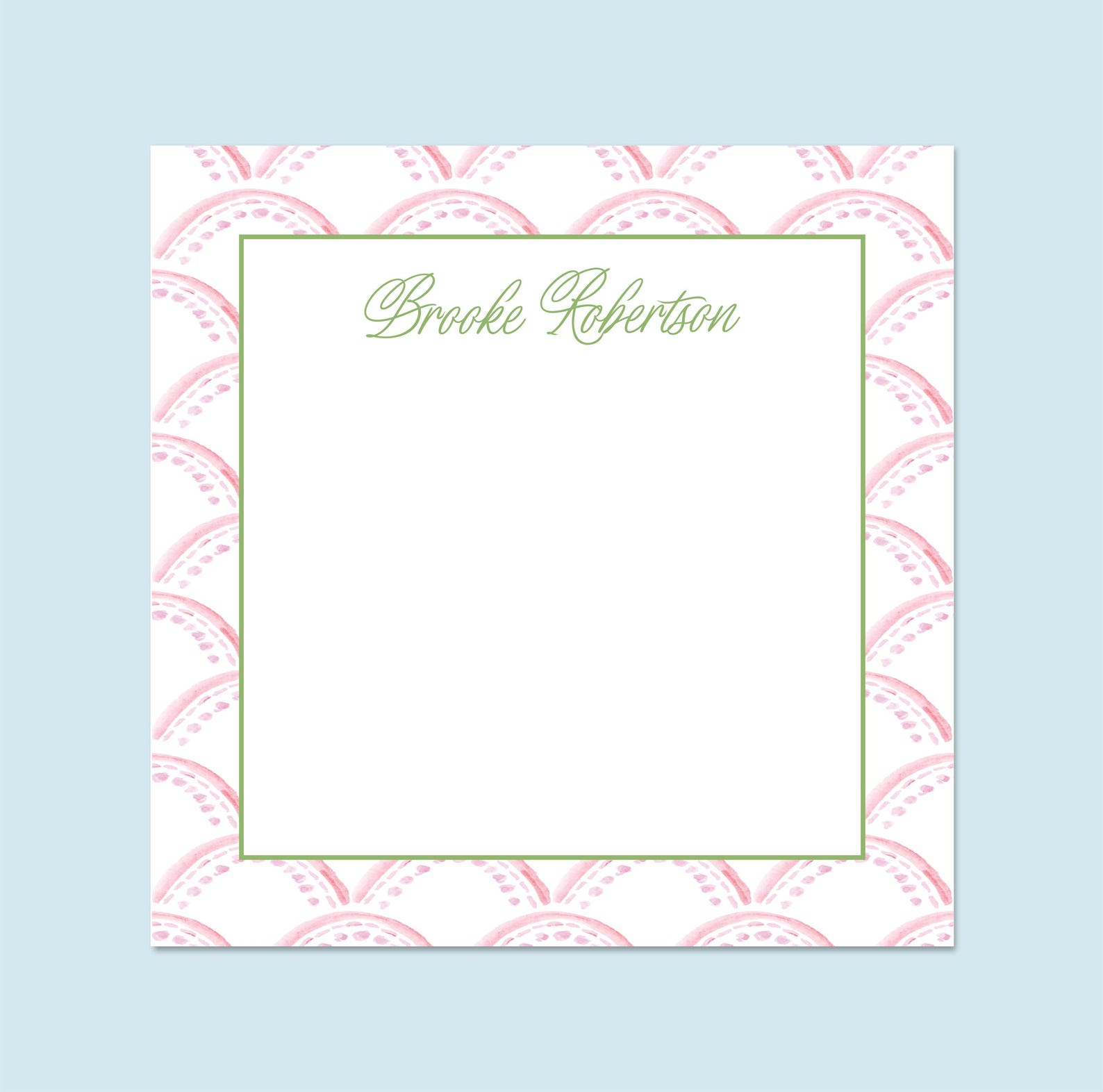 Personalized Watercolor Pink Scallop Notepad, Square Notepad, Rectangle ...