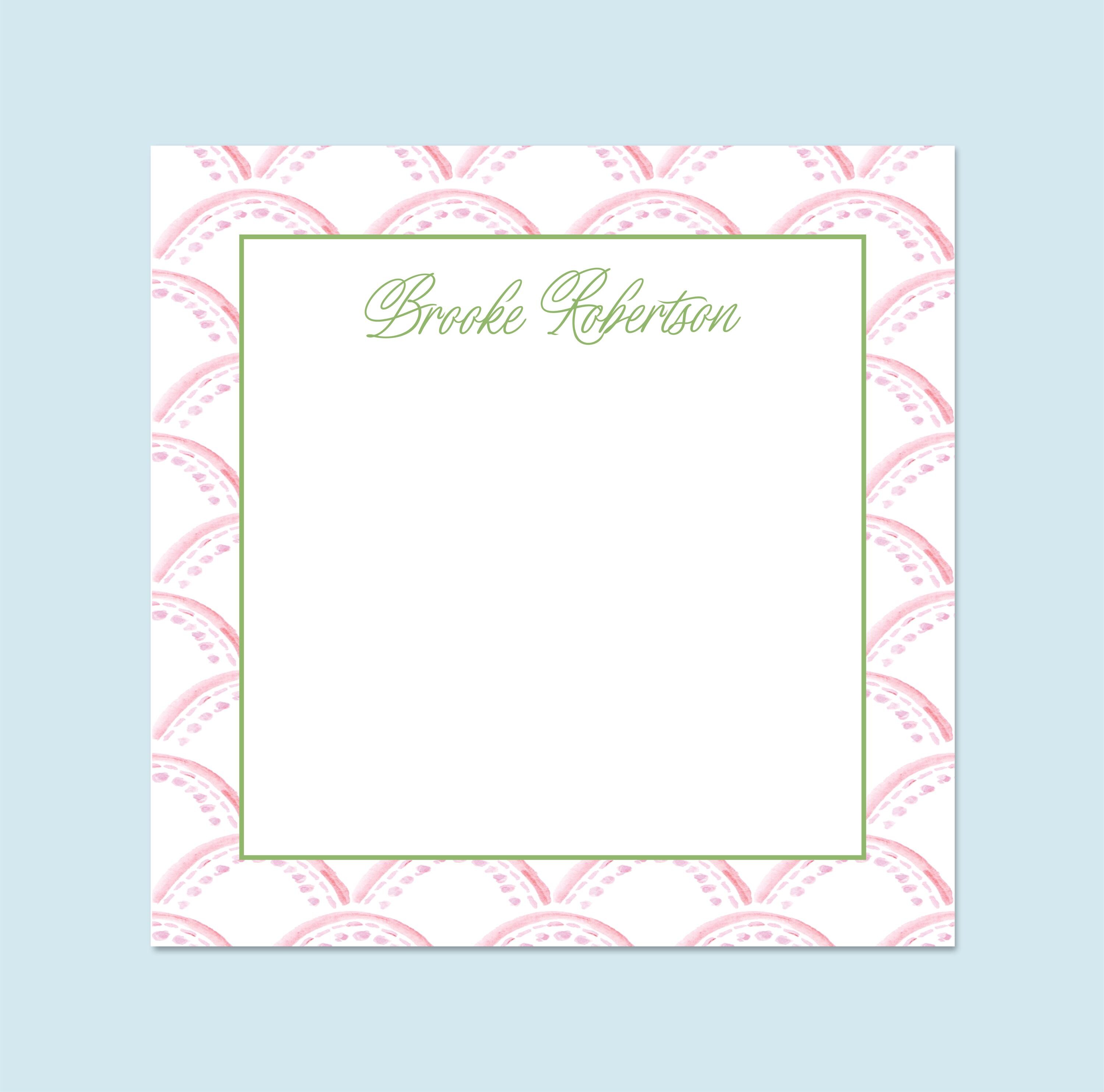 Personalized Watercolor Pink Scallop Notepad, Square Notepad, Rectangle ...