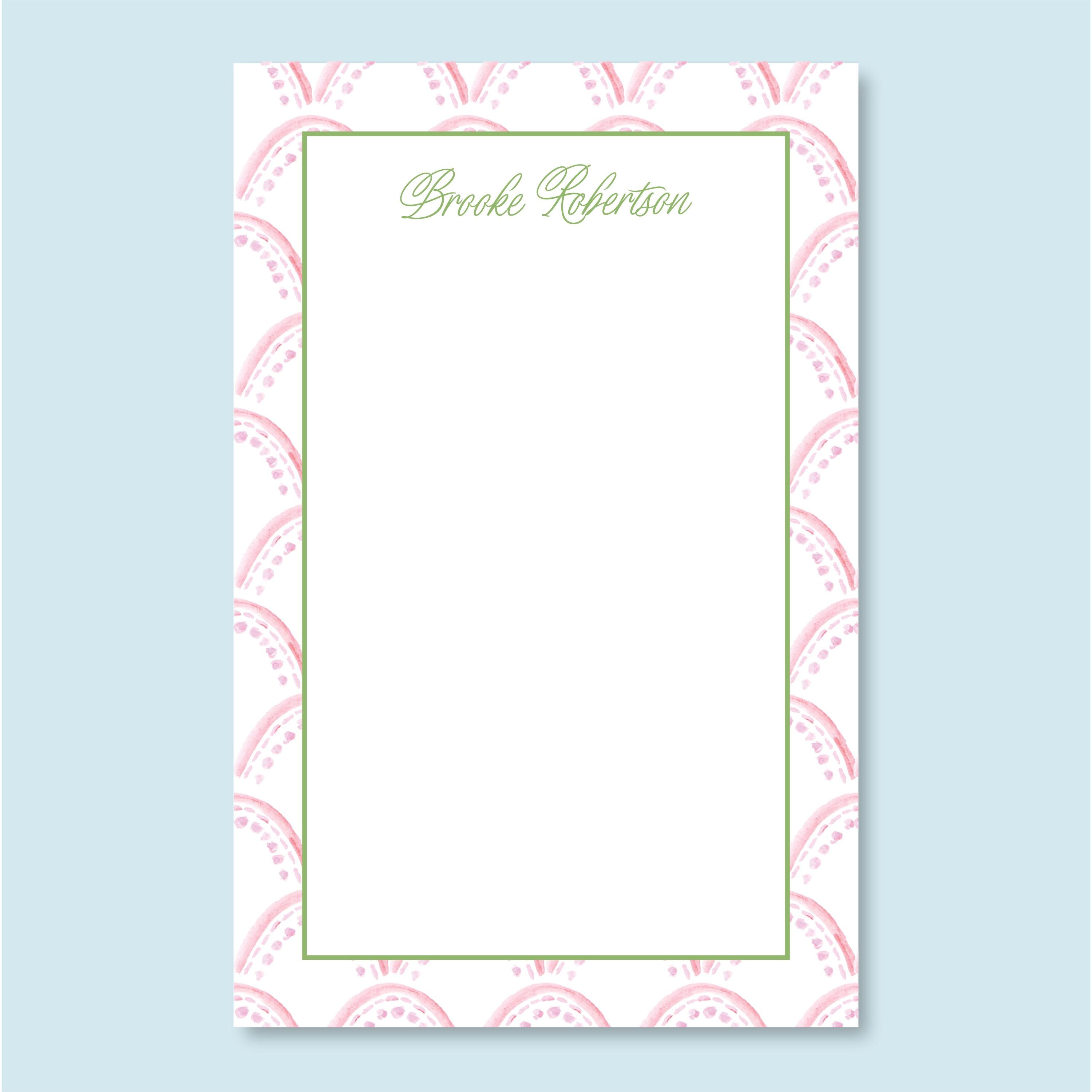 Personalized Watercolor Pink Scallop Notepad, Square Notepad, Rectangle ...