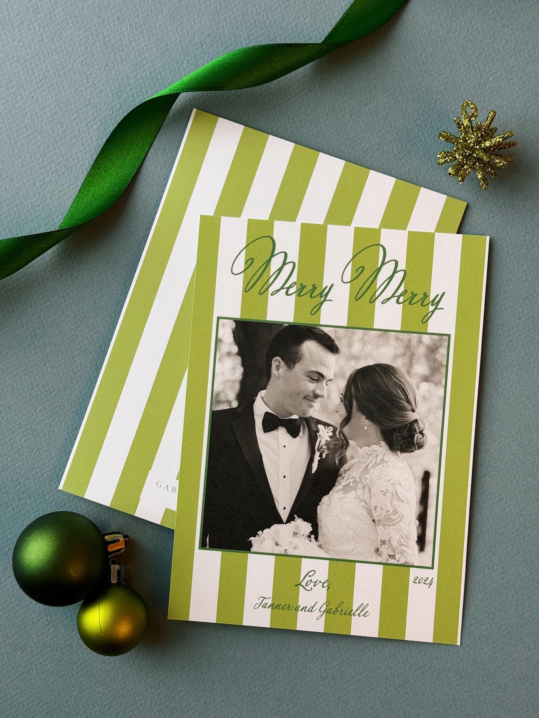 Merry Merry Striped Christmas Card | Classic Calligraphy Christmas Card ...