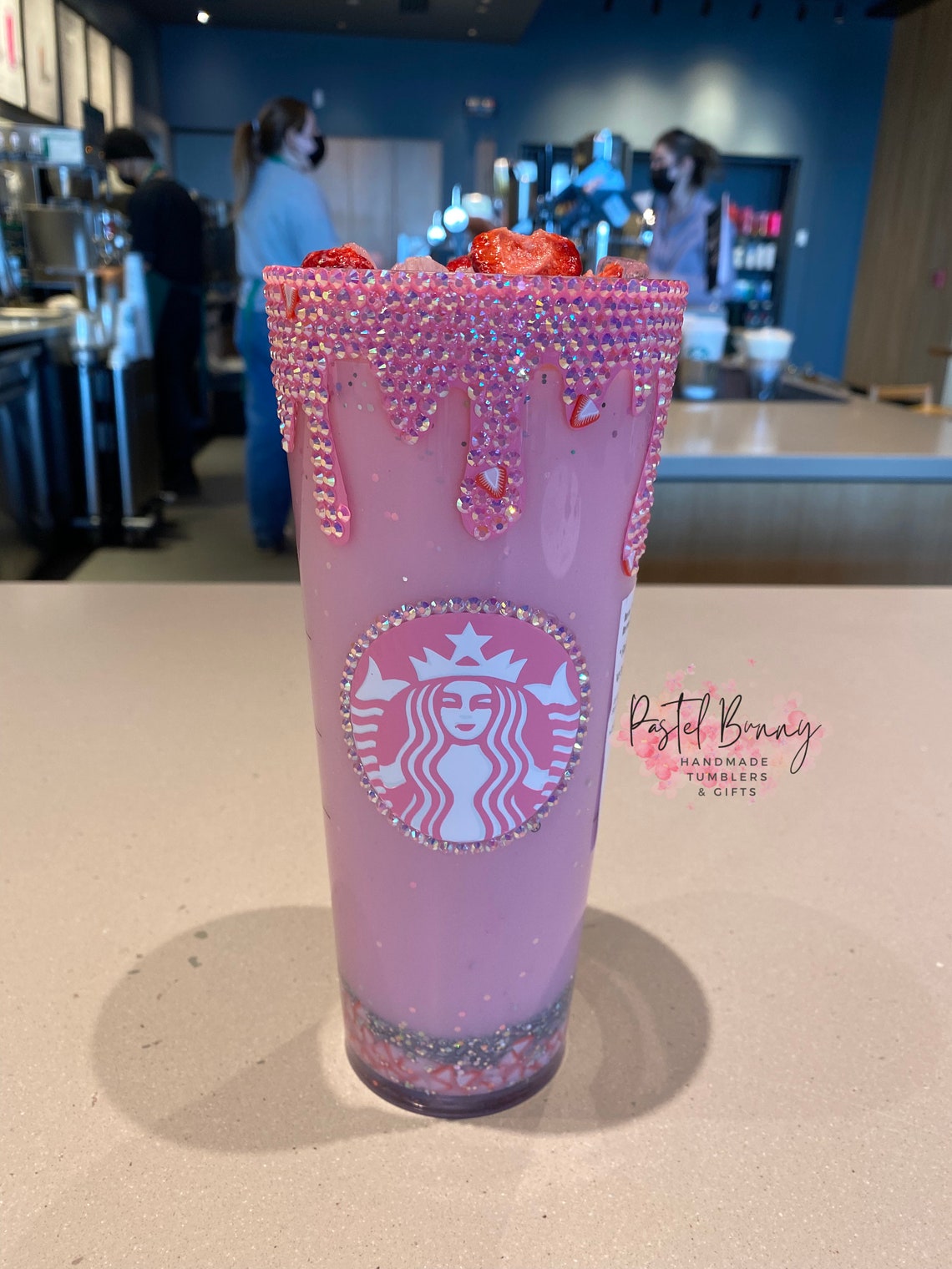 Rhinestone Drip Pink Drink Snow Globe Tumbler//epoxy - Etsy