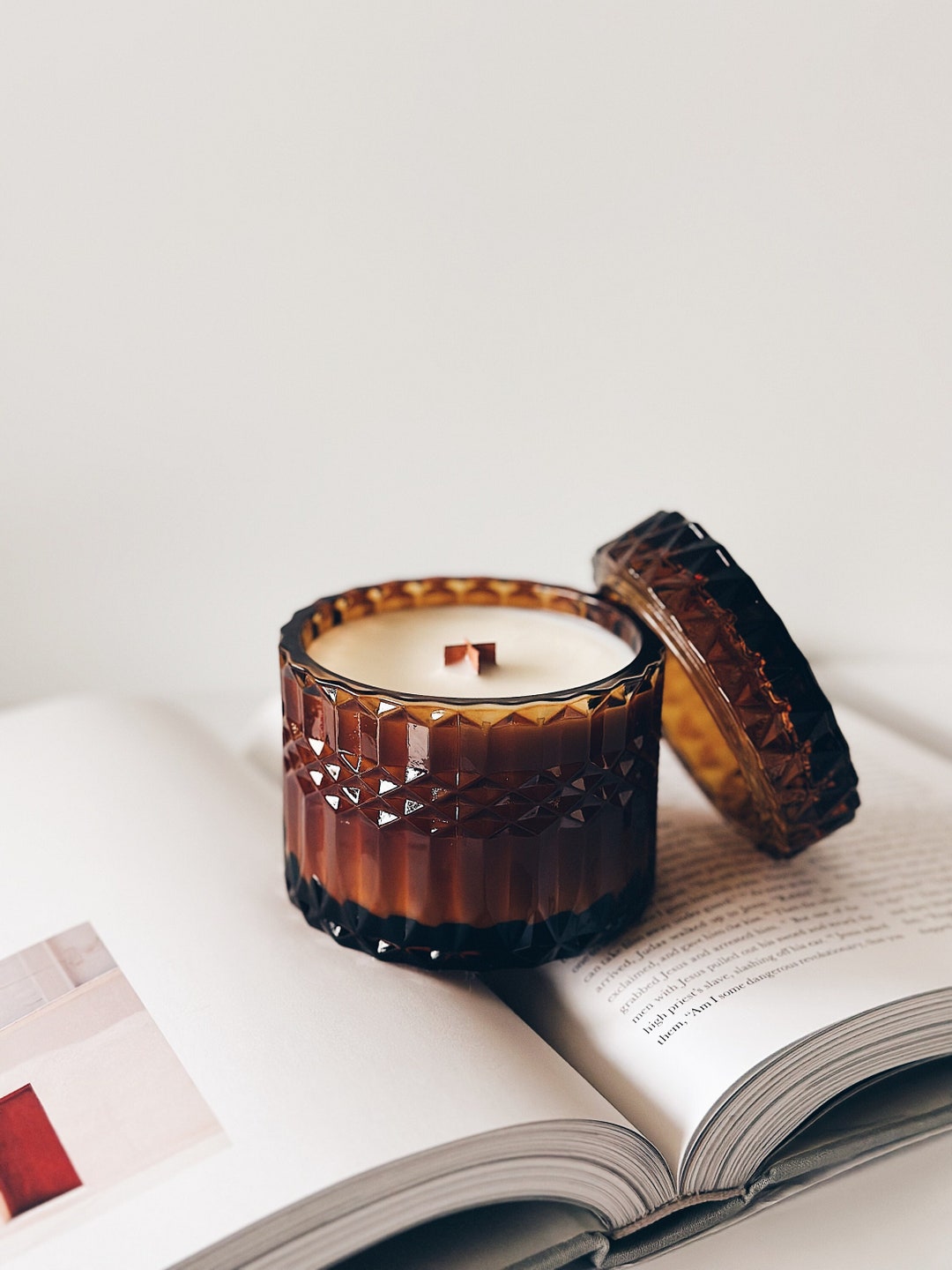 The Bookstore Teakwood, Leather & Tea Leaves Soy Wax Crystal Candle - Etsy