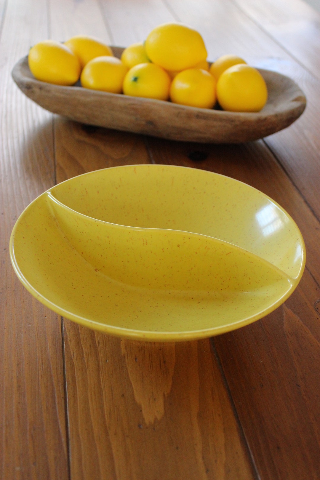 Vintage Melamine Divided Bowl Kenro Holiday Pattern Confetti Yellow ...