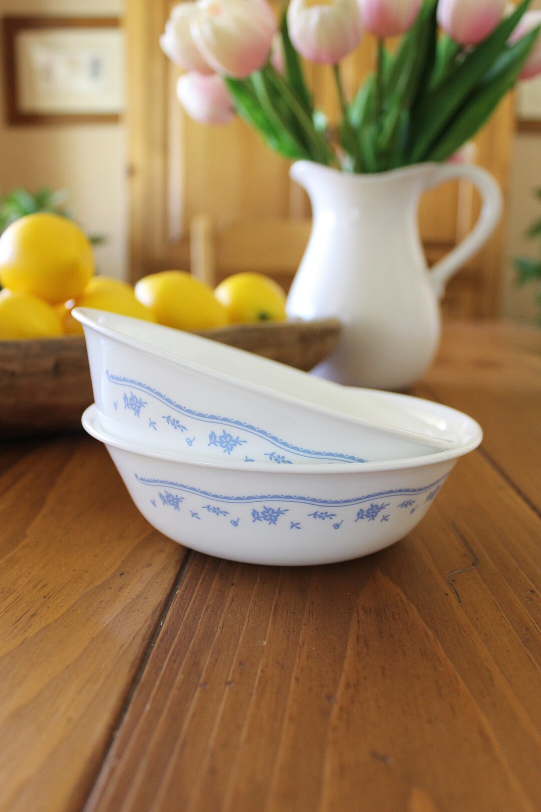 Vintage Corelle by Corning Morning Blue Pattern Soup / Cereal Bowls ...