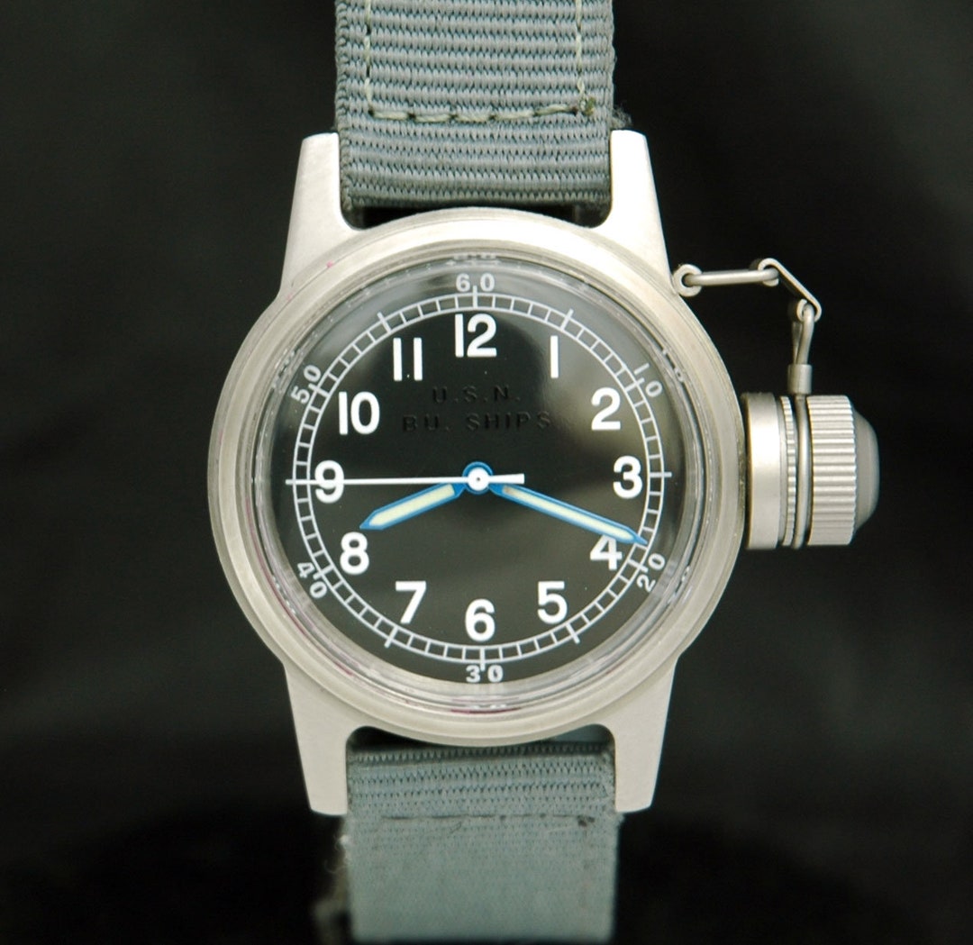 USN BUSHIPS Canteen Military Black Dial Mens WATCH 36mm Vintage Adult ...
