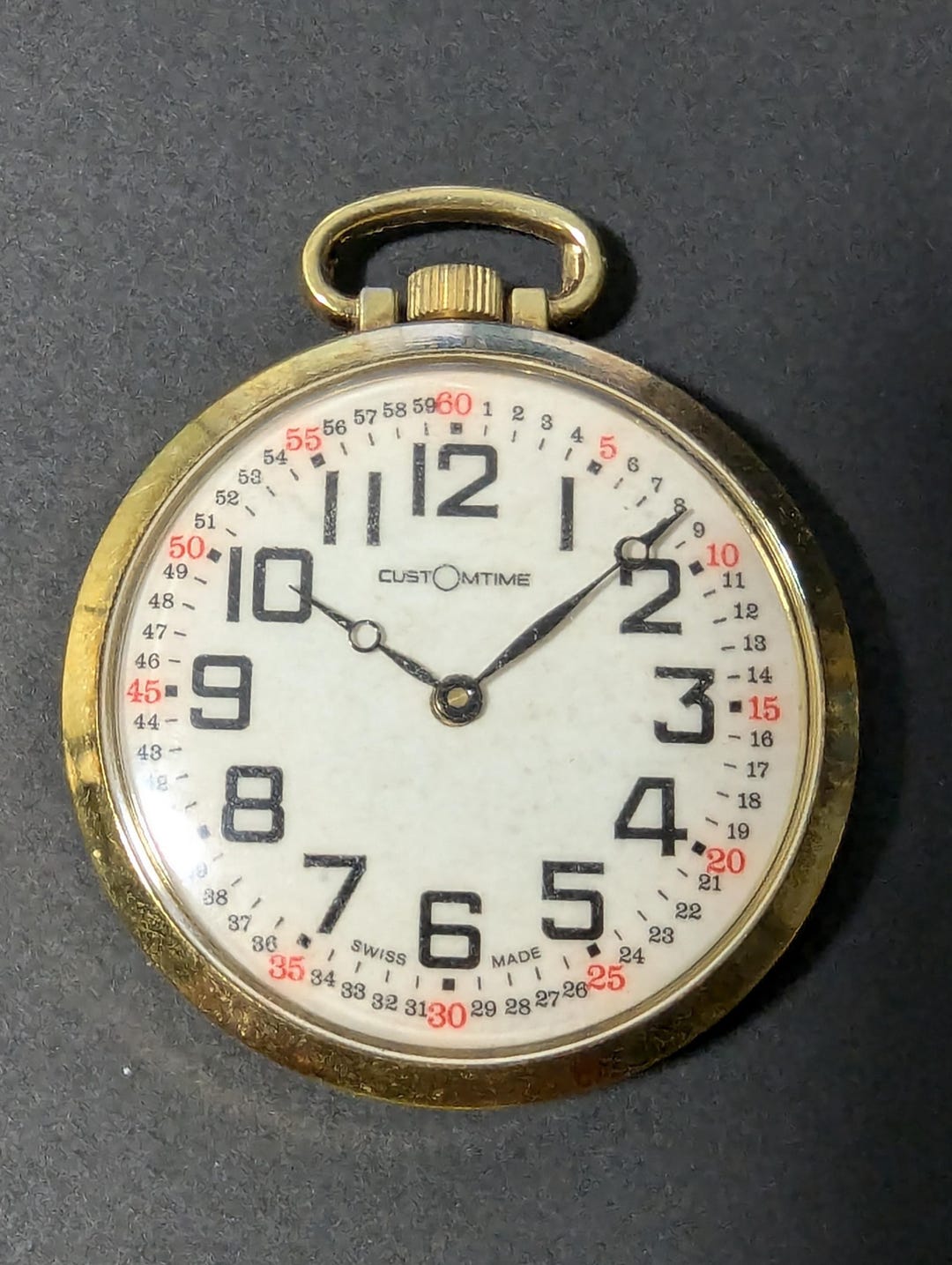 1960s CUSTOMTIME Railroad Gold Pocket Watch 43mm Swiss Windup ...