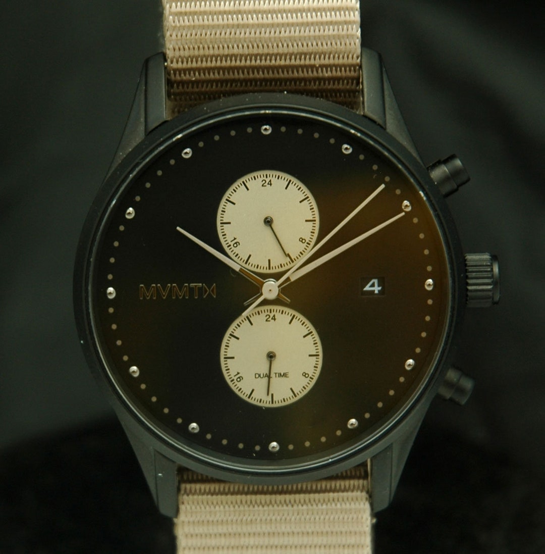 MVMT Voyager Desert DUAL TIME Men's 42mm Quartz Watch Wristwatch Black ...