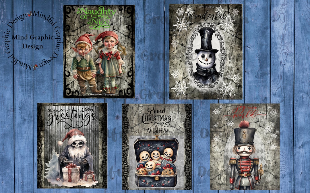 Gothic, Creepy Christmas, Digital Image, Card, Tags, Sticker, Clipart ...