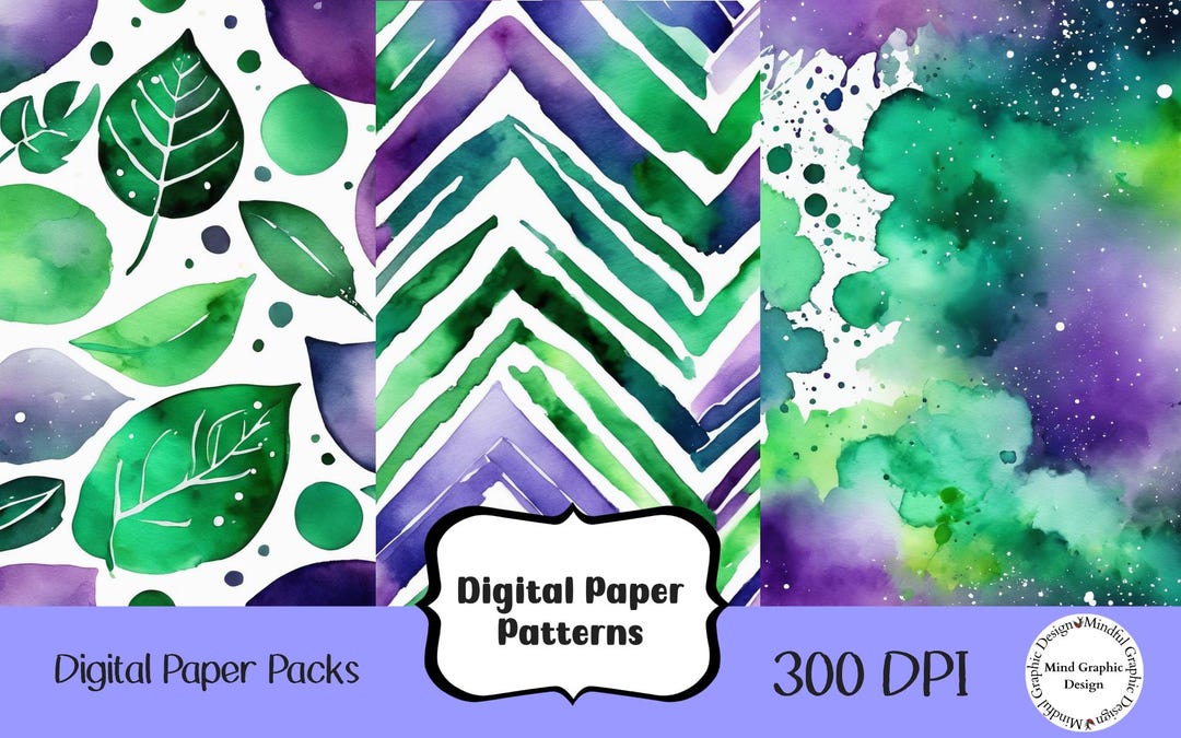 Green & Purple Watercolor Digital Paper Pack (12x12" JPG) - Etsy