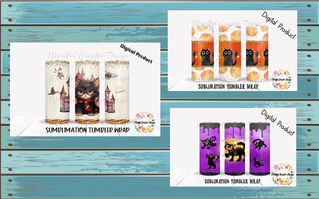 Black Cat, Fall, Halloween, Bundle, 20 Oz. Tumbler Wrap, Sublimation ...